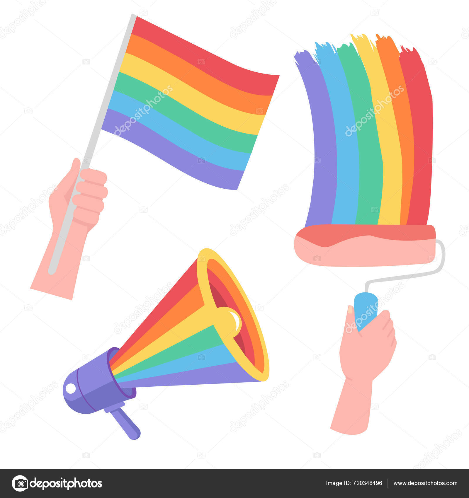 Bulan Kebanggaan Karakter Lgbt Satu Set Elemen Bendera Tangan Speaker ...