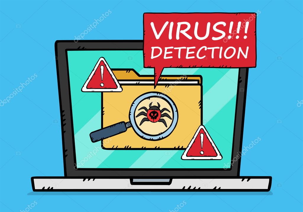 El virus detectado en la pantalla de la computadora portátil junto con ...