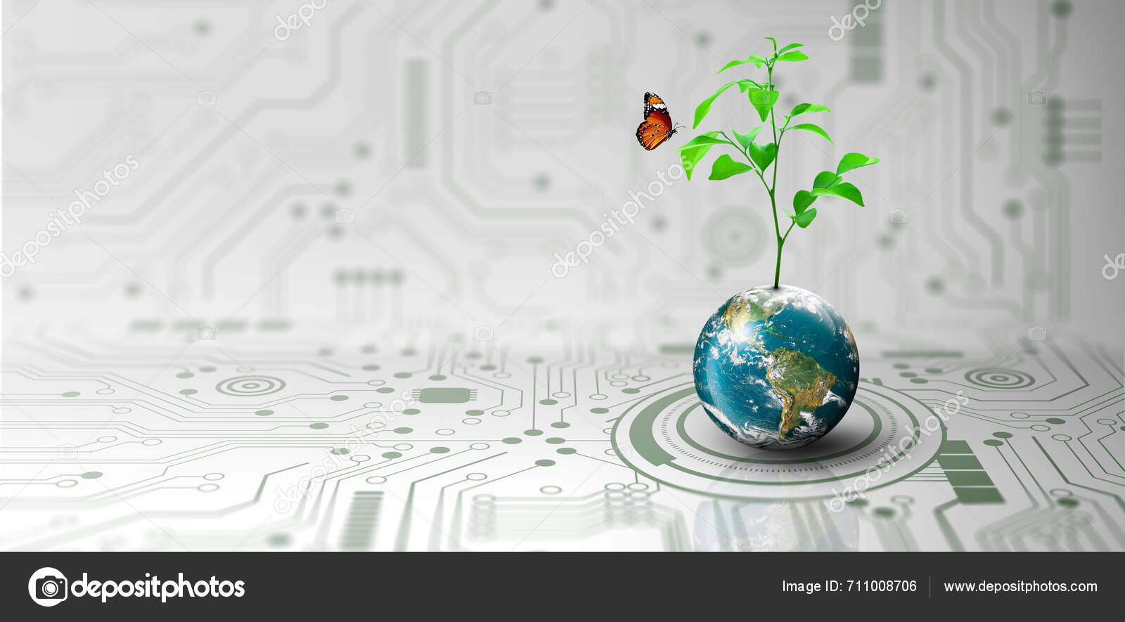 Tree Growing Earth Abstract Blue Background Environmental Technology ...