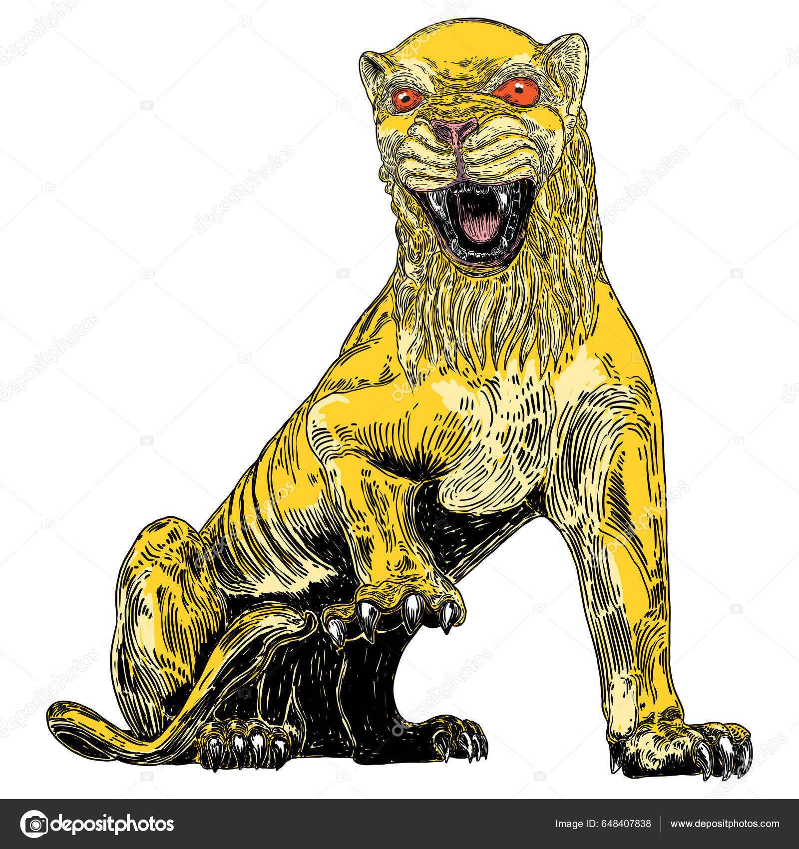 Tigre Rugiendo Dibujo Sobre Fondo Blanco Ilustración Tigre Gruñendo ...