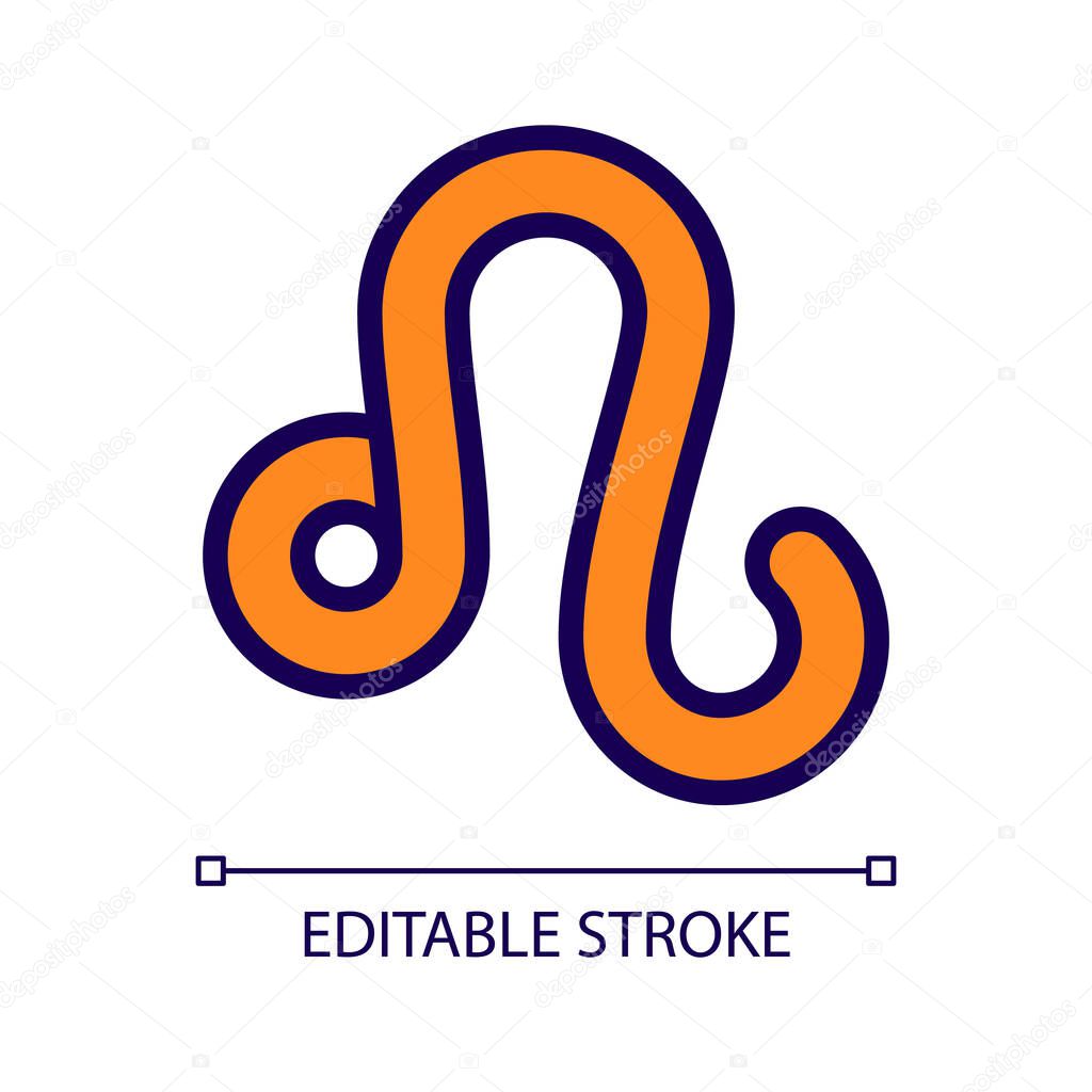 Leo pixel perfecto icono de color RGB. Fuego signo del zodiaco ...