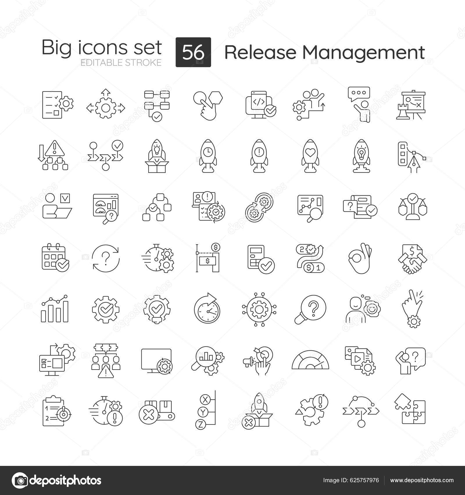 Release Management Linear Big Icons Set Product Launch Startup Strategy ...