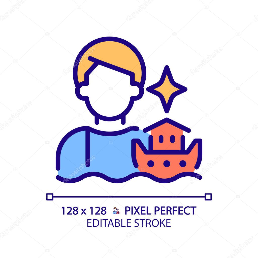 Flood pixel perfect RGB color icon. Biblical myth about Noah. Character ...