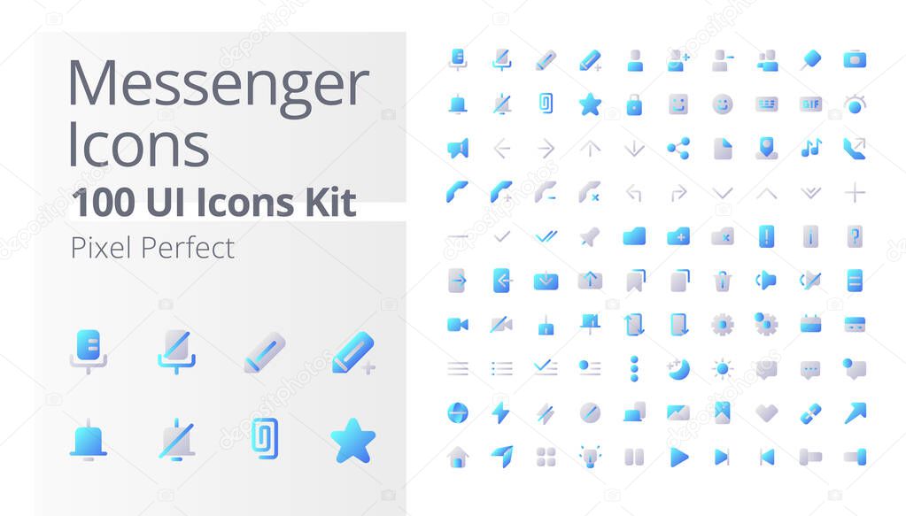 Aplicación Messenger píxel perfecto gradiente plano bicolor ui iconos ...