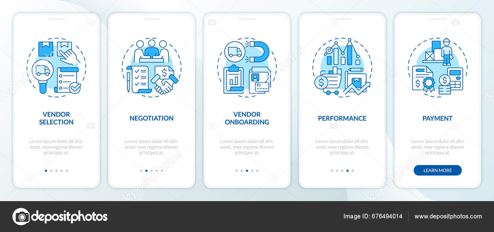 Icons Representing Vendor Management Mobile App Screen Set Walkthrough ...