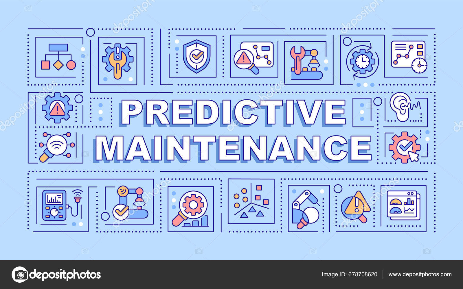 Predictive Maintenance Text Various Thin Linear Icons Concept Blue Monochromatic Stock Vector by ...