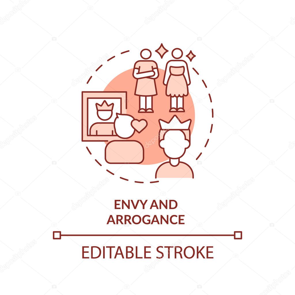 2D editable delgada línea icono envidia y arrogancia concepto, vector ...