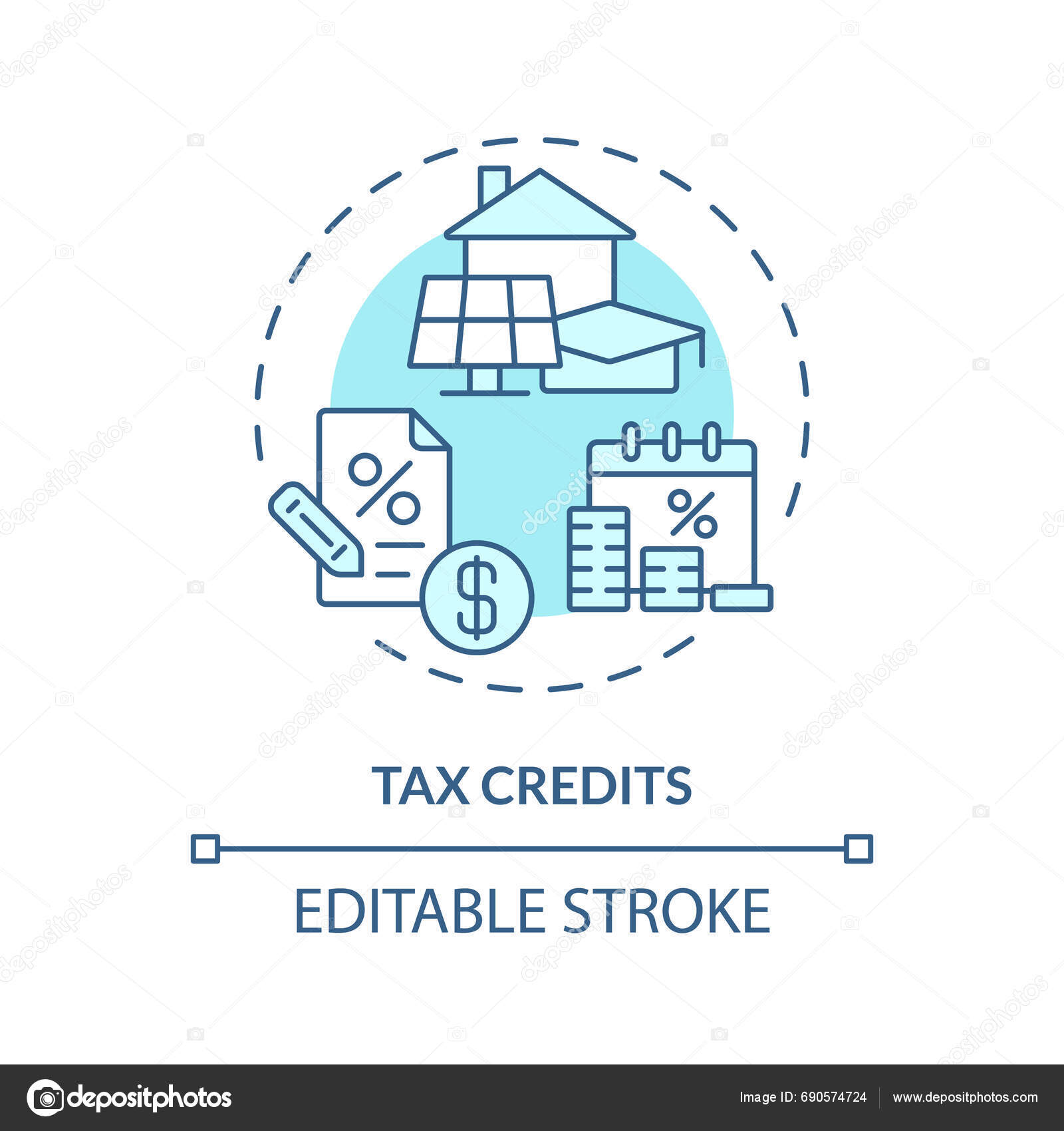 Tax Credits Soft Blue Concept Icon Reduction Income Taxes Type Stock ...