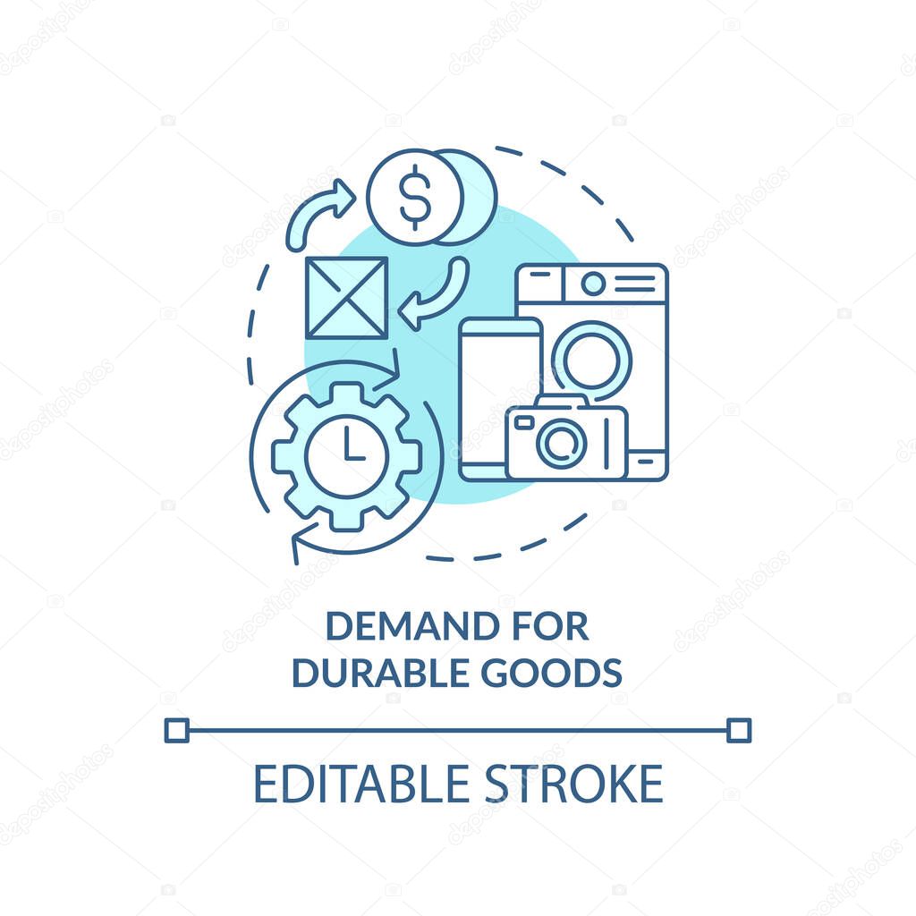 Demanda de productos duraderos icono concepto azul suave. Productos con larga vida til ...