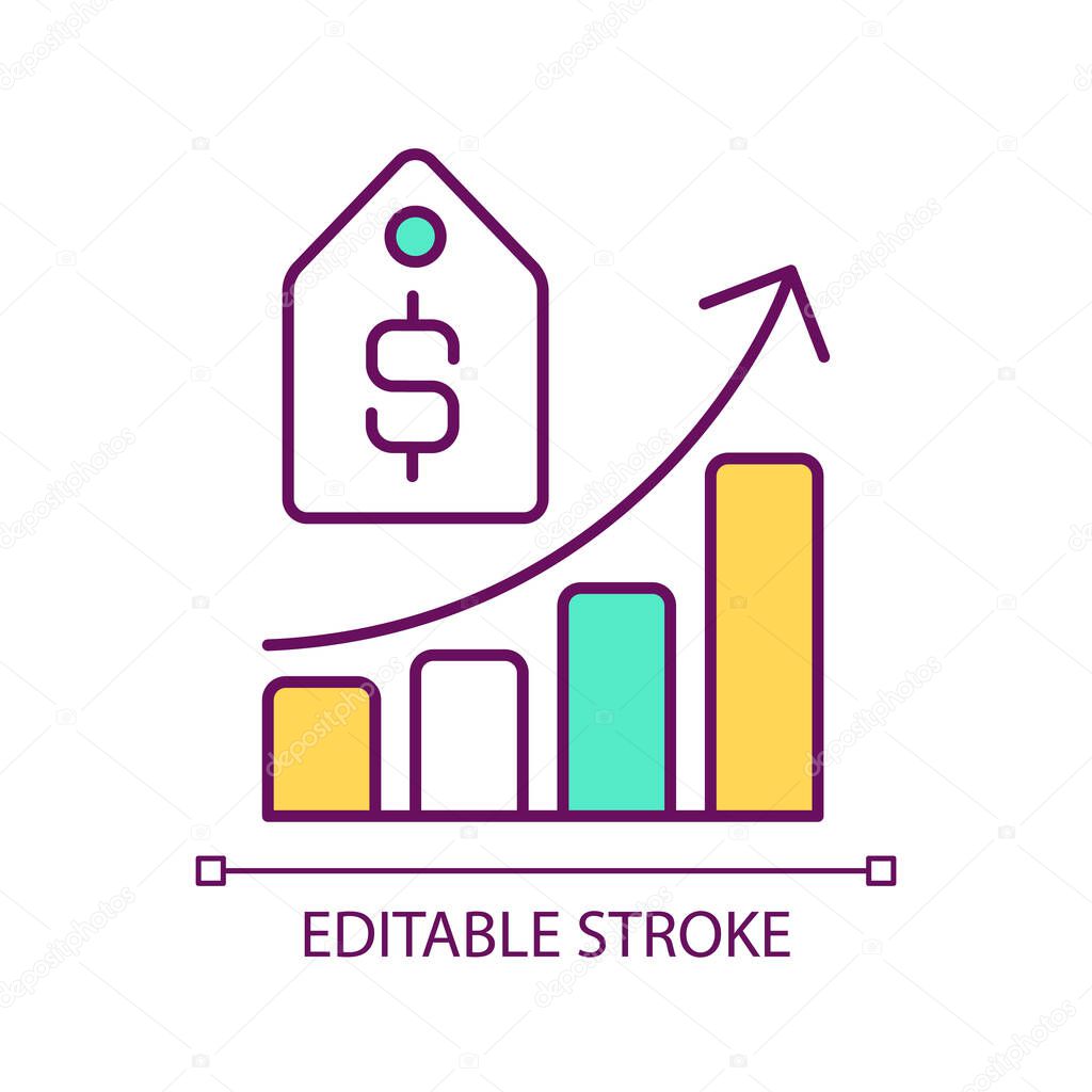 Demanda curva icono de color RGB. Gr fico de precio del bien y cantidad exigida. Ilustraci n ...