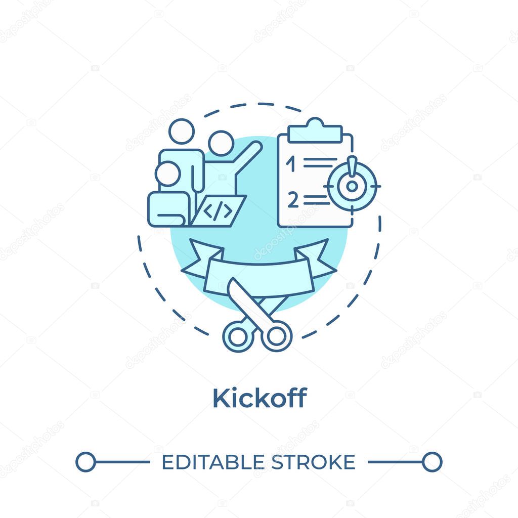 Kickoff icono concepto azul suave. Estructura del proceso Hackathon ...