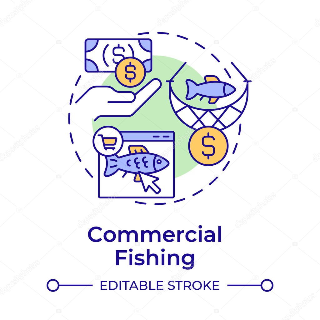 Icono de concepto de pesca comercial multicolor. Producci n de mariscos. Ilustraci n de l nea de ...