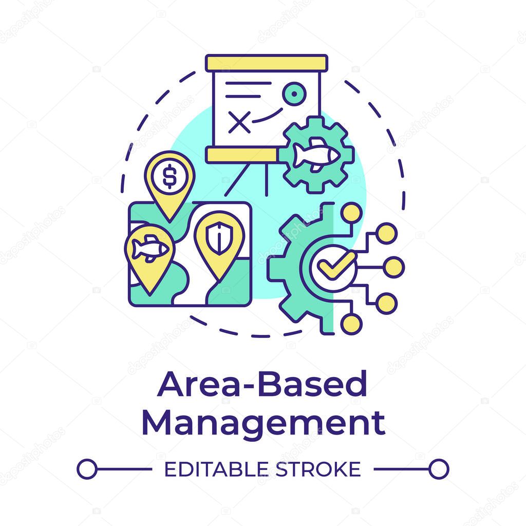 Icono de concepto multicolor de gesti n basada en reas. Mapa oceanogr fico, batimetr a ...