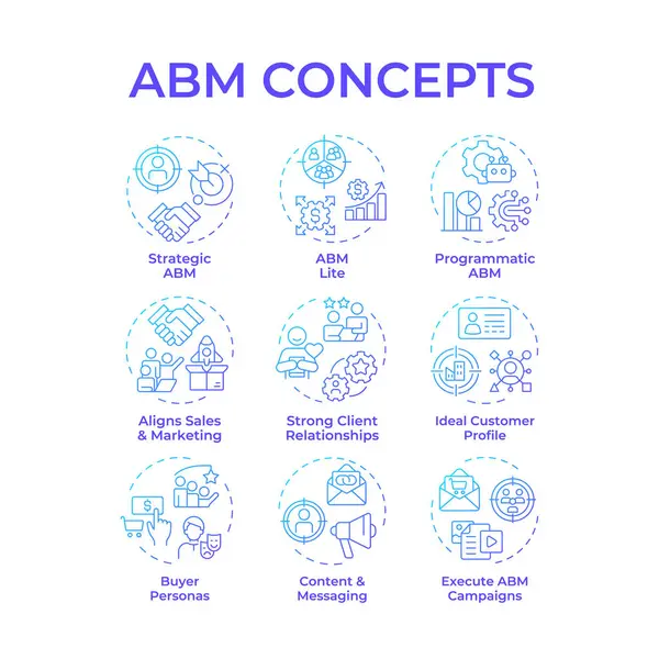 ABM iconos de concepto de gradiente azul. Estrategia publicitaria ...