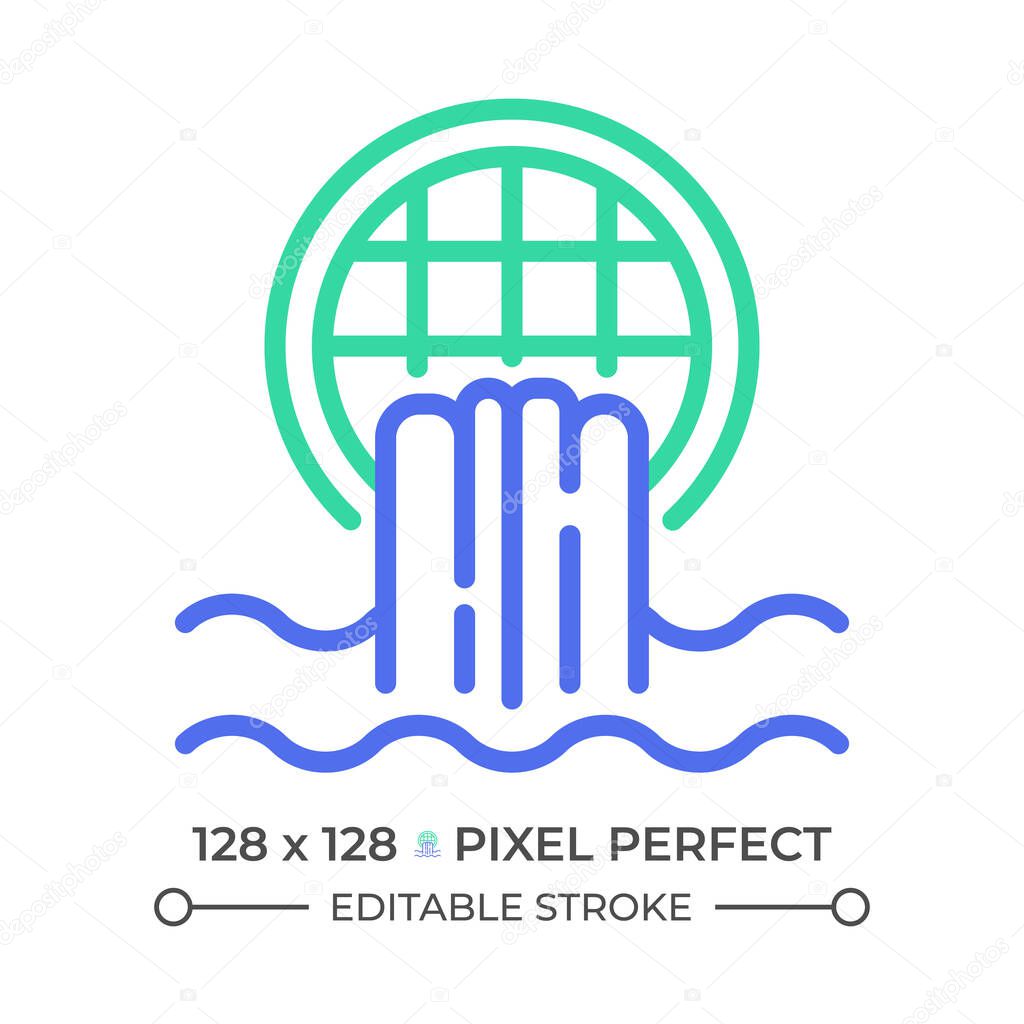 Tormenta drenar dos icono de línea de color. Escurrimiento de aguas ...