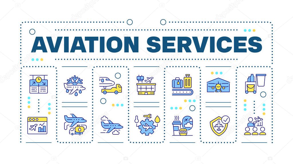 Concepto de palabras de servicios de aviación aislado en blanco ...