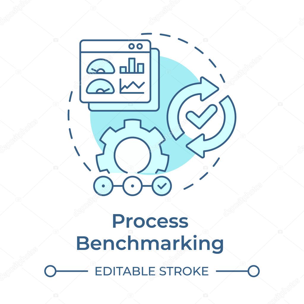 Proceso de evaluación comparativa icono concepto azul suave. Encuentre ...