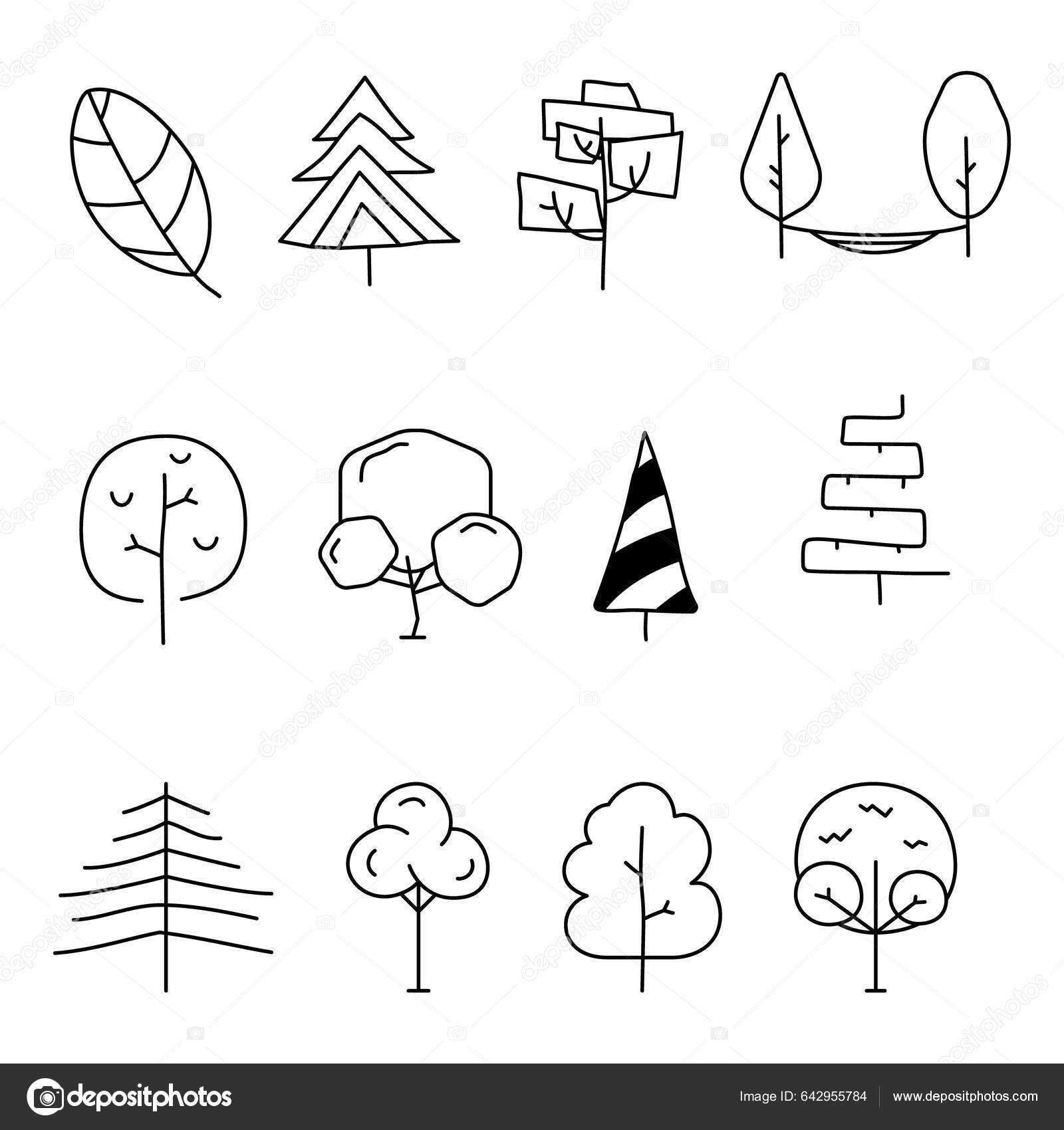 Simple Minimalist Tree Icons Collection Line Art Silhouette Trees Stock ...