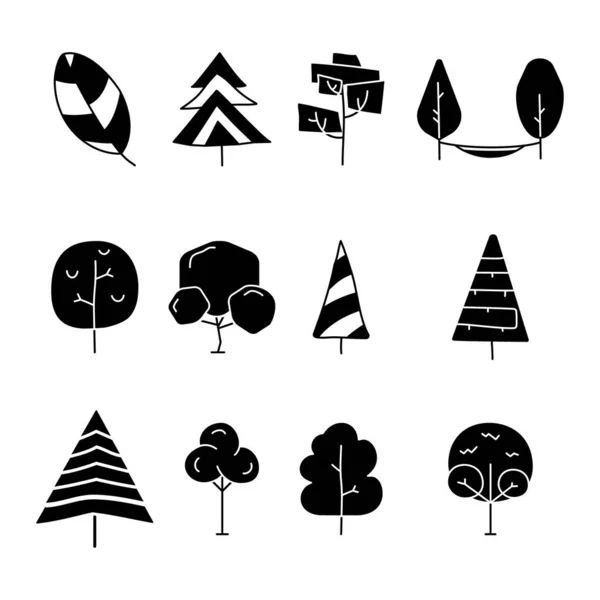 Simple Minimalist Tree Icons Collection Line Art Silhouette Trees Stock ...