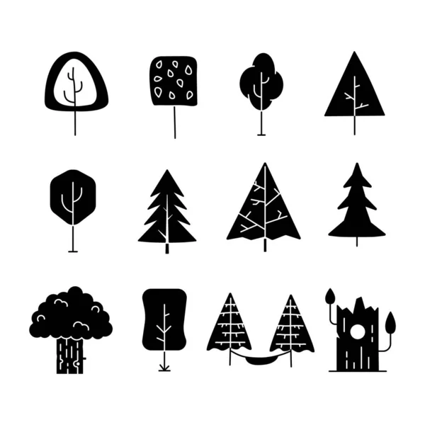 Simple Minimalist Tree Icons Collection Line Art Silhouette Trees Stock ...
