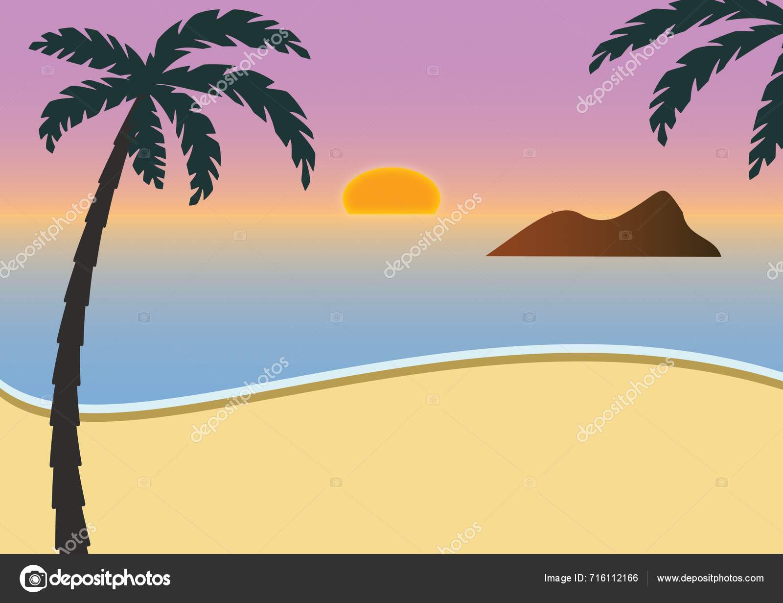 Illustration Sunset Beautiful Beach Palm Trees — Stock Photo © SonnyVermeer91 #716112166