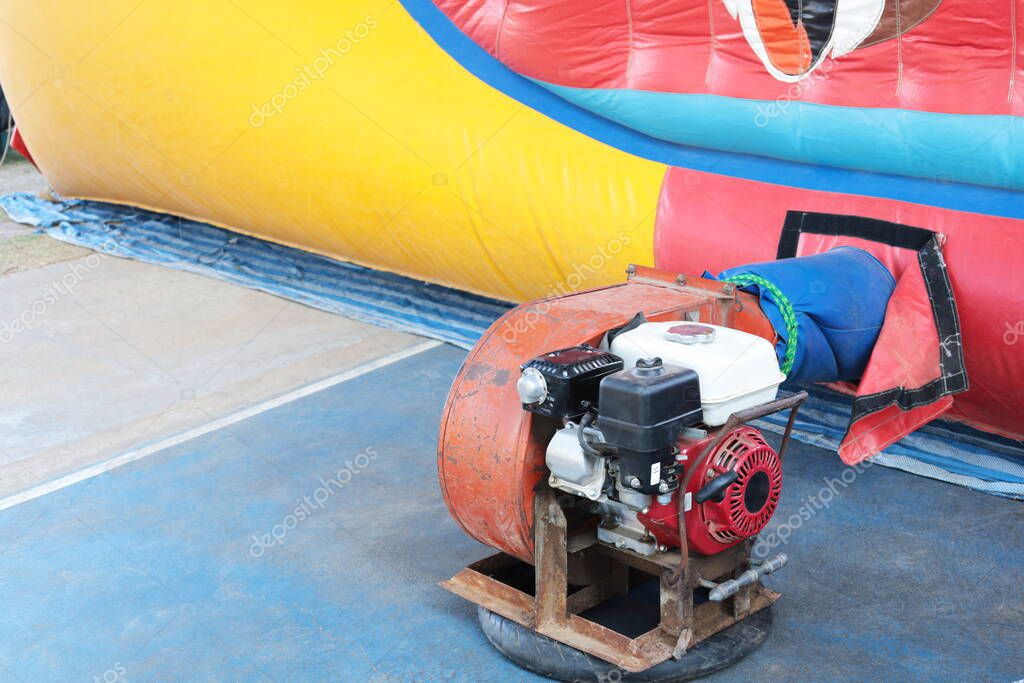 Engine with high pressure blower. Closeup of a small engine for ...