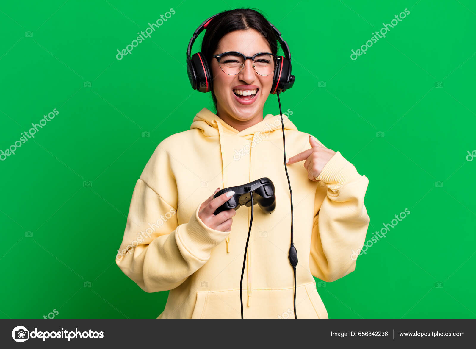 Feeling Happy Pointing Self Excited Gamer Concept — Stock Photo © kues ...