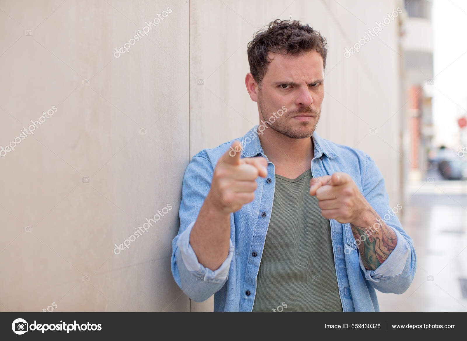 Handsome Man Pointing Forward Camera Both Fingers Angry Expression ...