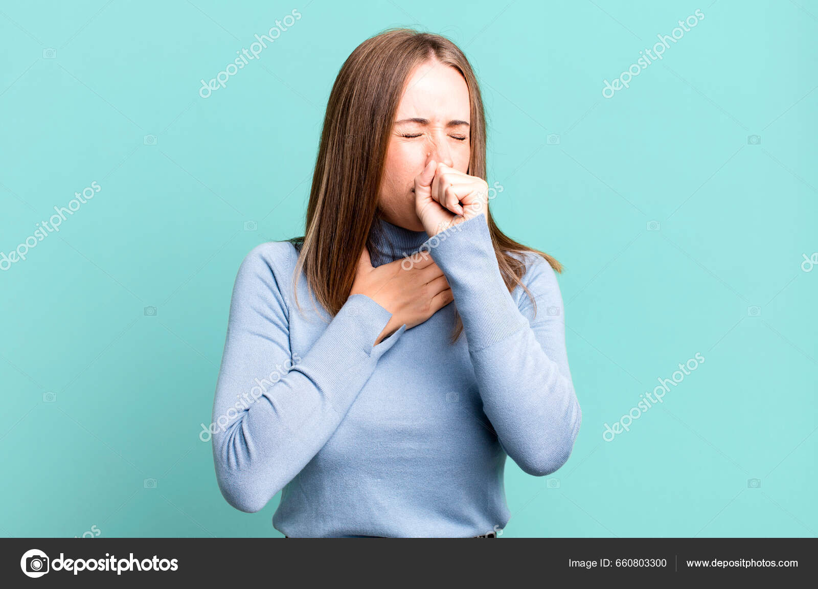 Feeling Ill Sore Throat Flu Symptoms Coughing Mouth Covered Stock Photo ...