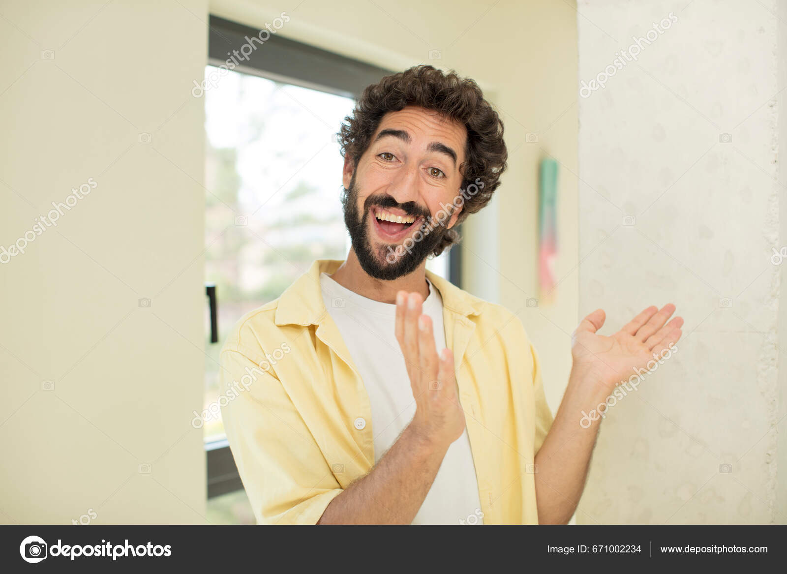 Young Crazy Bearded Man Feeling Happy Successful Smiling Clapping Hands ...