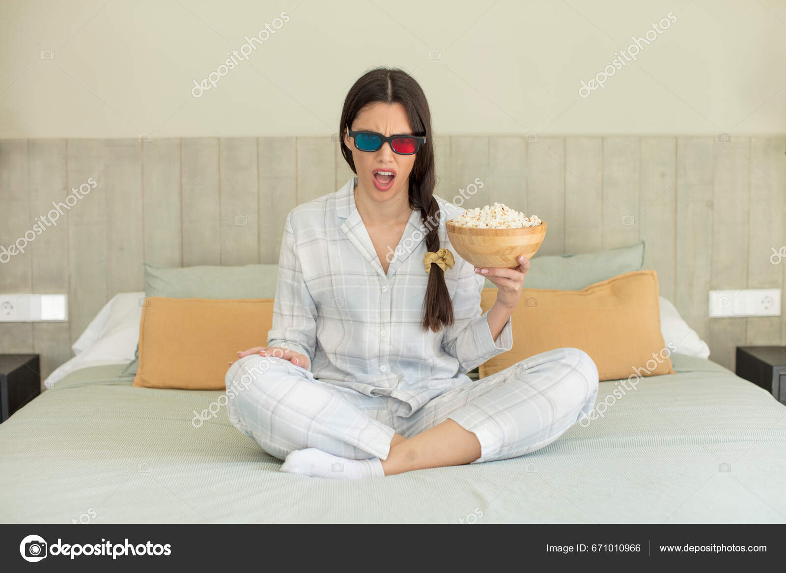 Pretty Young Model Feeling Extremely Shocked Surprised Rest Nightwear ...