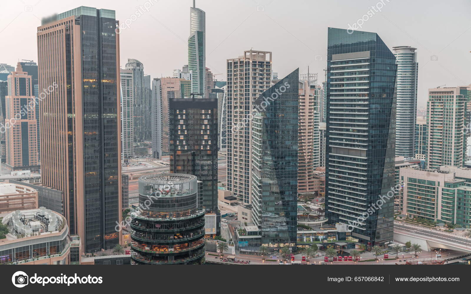 Dubai Marina Skyline Jlt District Skyscrapers Background Aerial Night ...