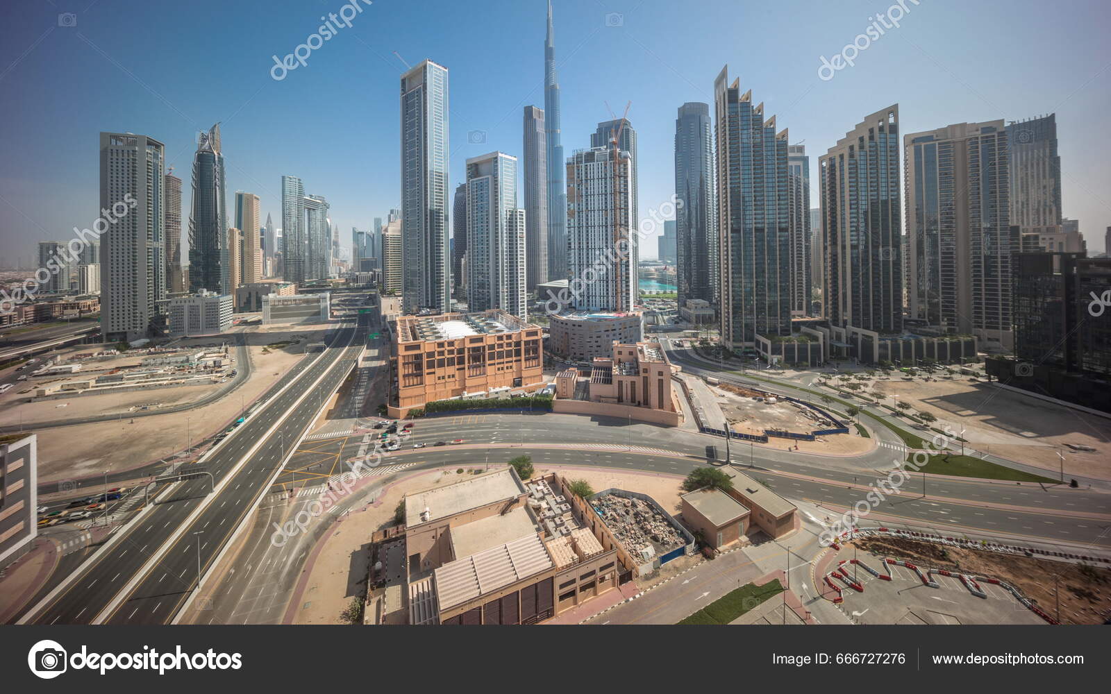 Aerial View Dubai Downtown Skyline Many Towers Timelapse Panorama All ...