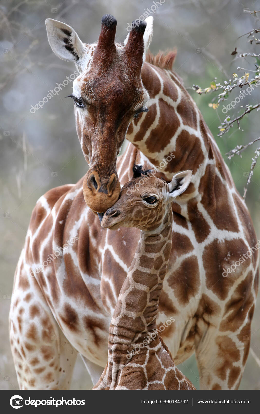 Giraffe Baby And Mother