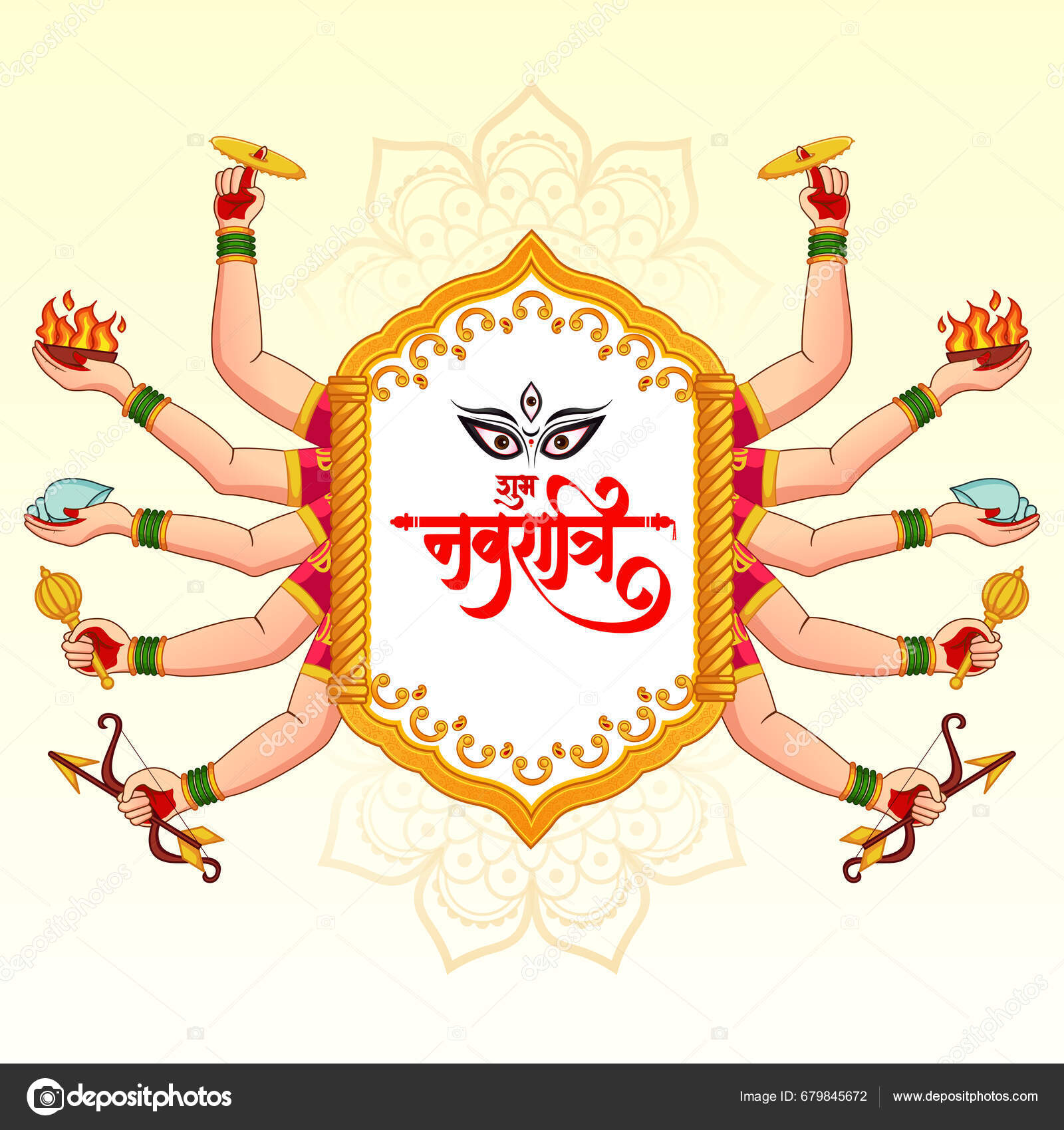 Hands Goddess Durga Killing Mahishasura Happy Navratri Durga Puja ...