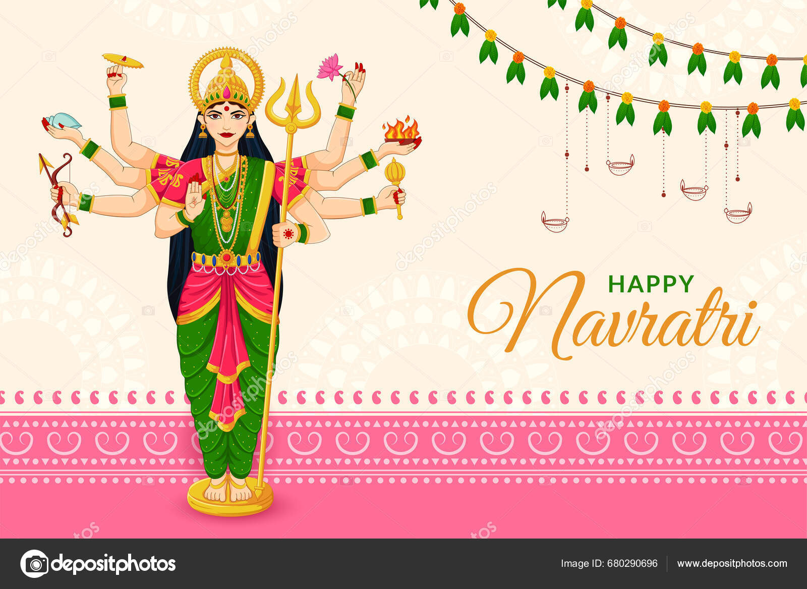 Diosa Durga Subh Navratri Happy Dussehra Durga Puja Festival Vector de ...