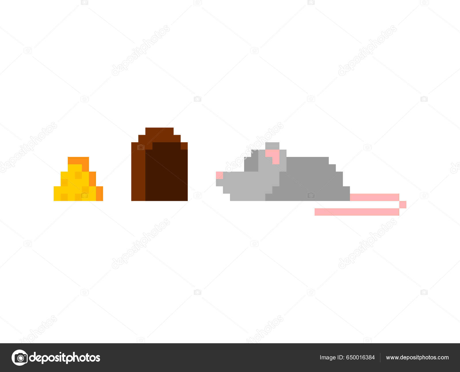 Pixel Art Rato Queijo Conjunto Toca Bit Ilustração Vetorial Vetor de ...