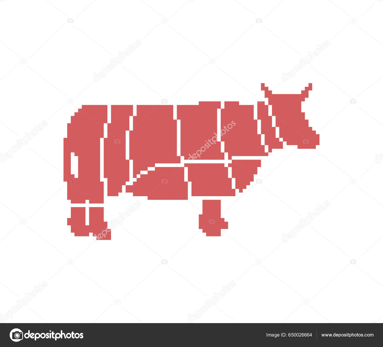 Cow Cutting Meat Pixel Art Bit Butcher Manual Butchering Beef Stock ...