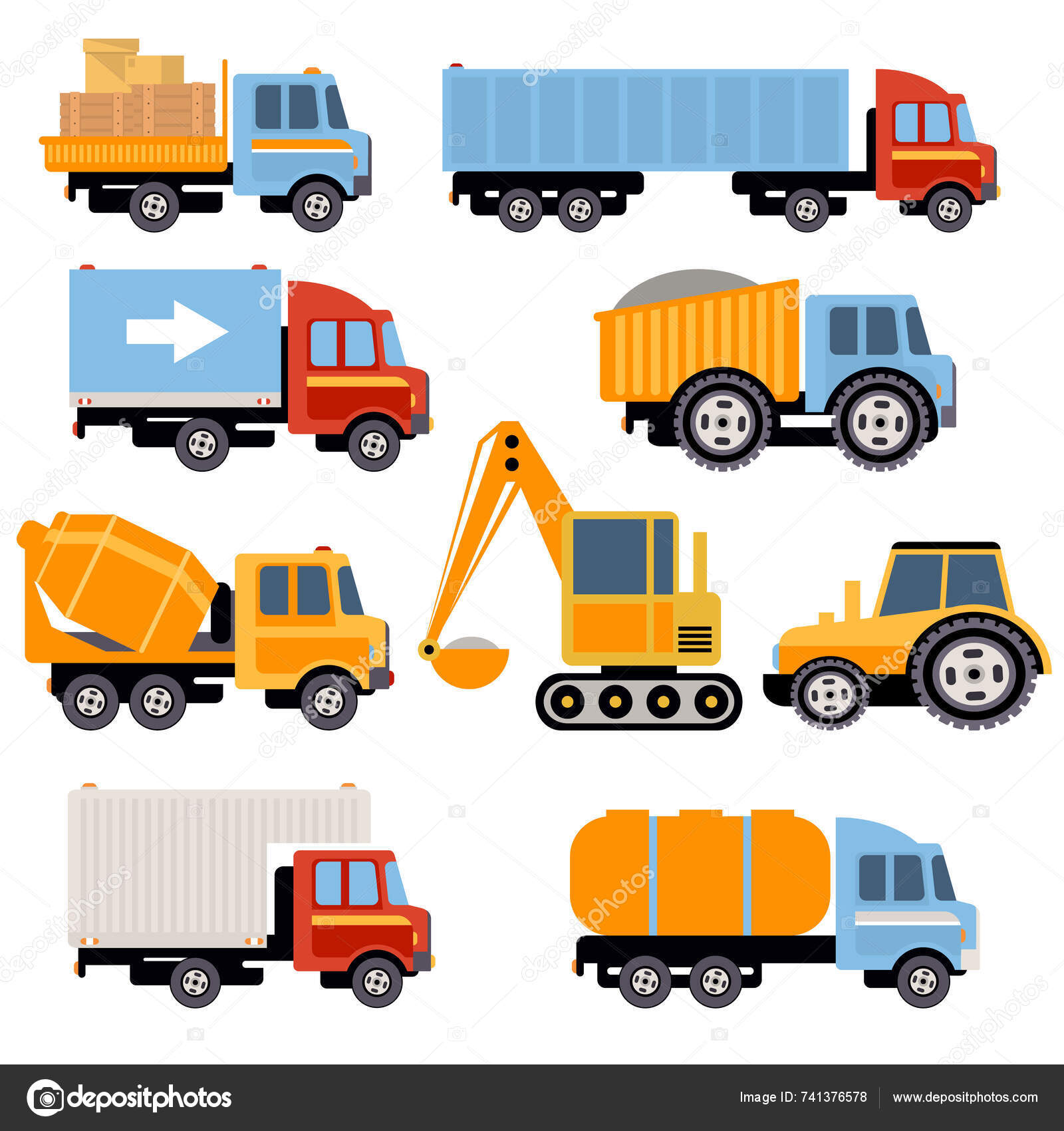 Trucks Tractors Set Flat Style Icons — Stock Photo © TopVectors #741376578