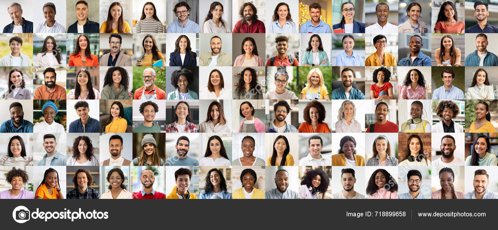 Dynamic Portrait Collage Showcases Patchwork Joyful People Faces Celebrating Cultural — Stock ...