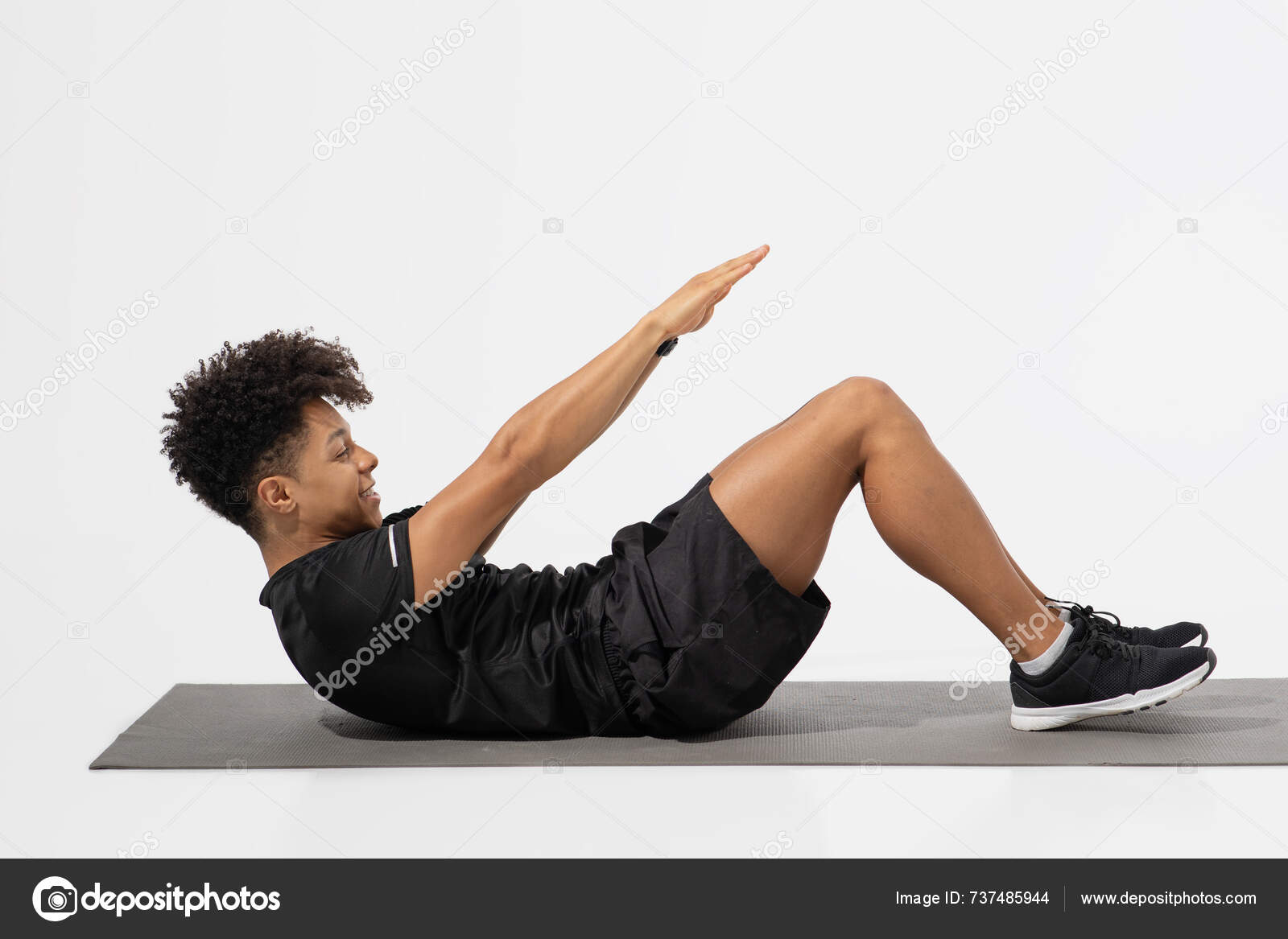 Young Man Engaged Core Workout Executing Controlled Motion While Lying ...
