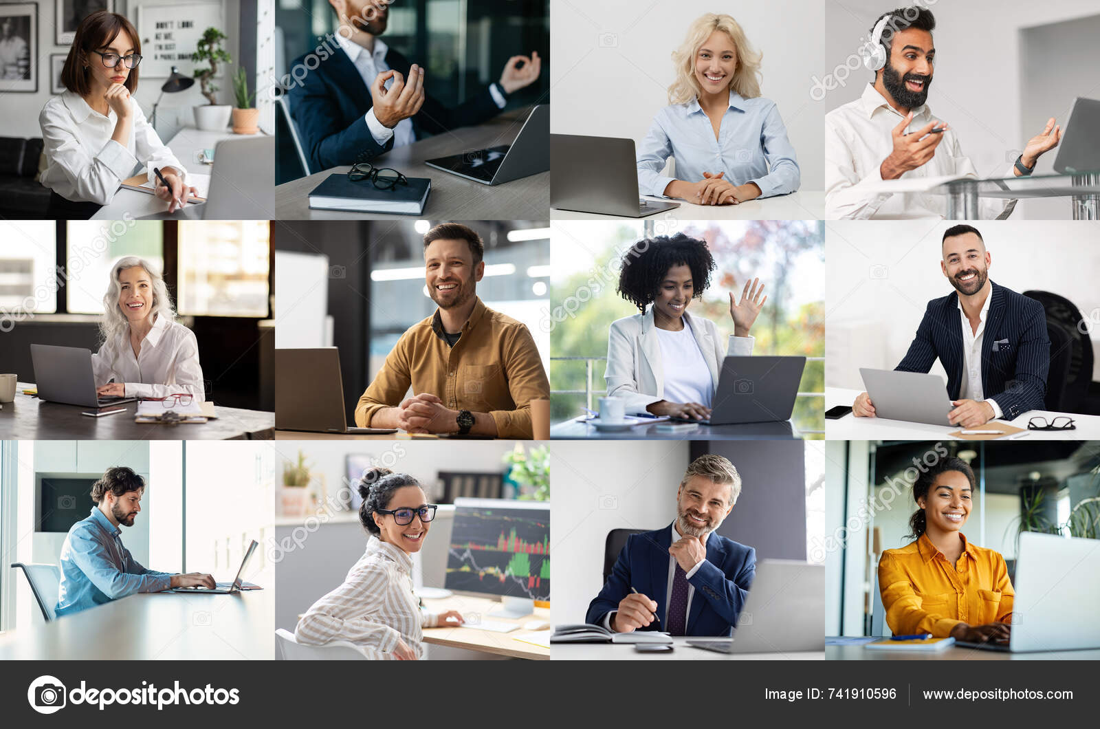 Diverse Group Professionals Working Home Engaged Various Activities ...