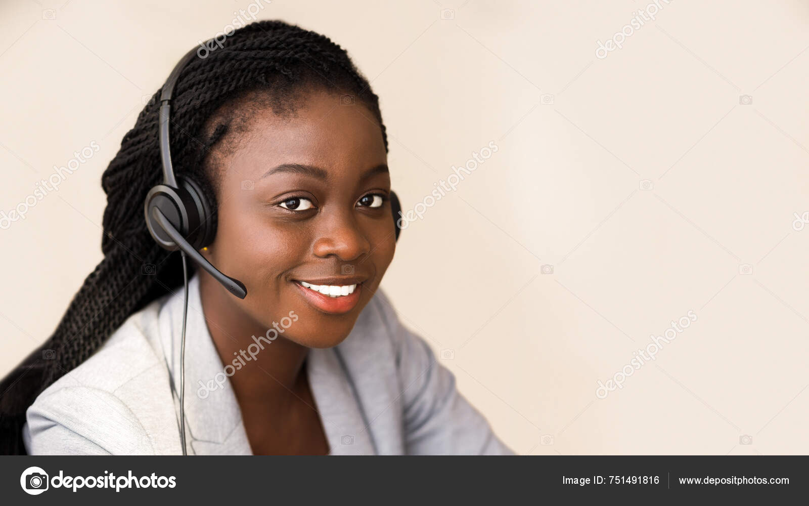 Hotline Operator Portrait Beautiful Black Female Customer Service ...