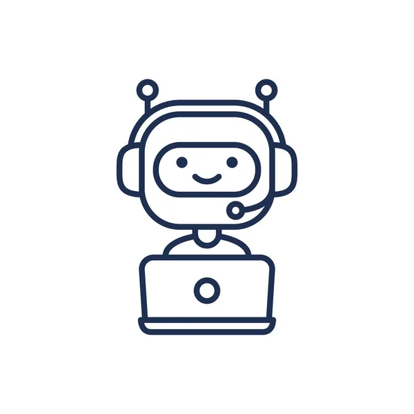 Chatbot Outline Icon Bot Sign Design Cute Robot Working Laptop Stock ...