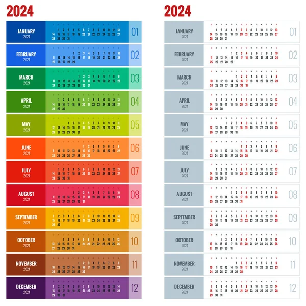 Vertikal Regnbue 2024 Kalender Vektor Engelsk Språk 2024 Kalender ...