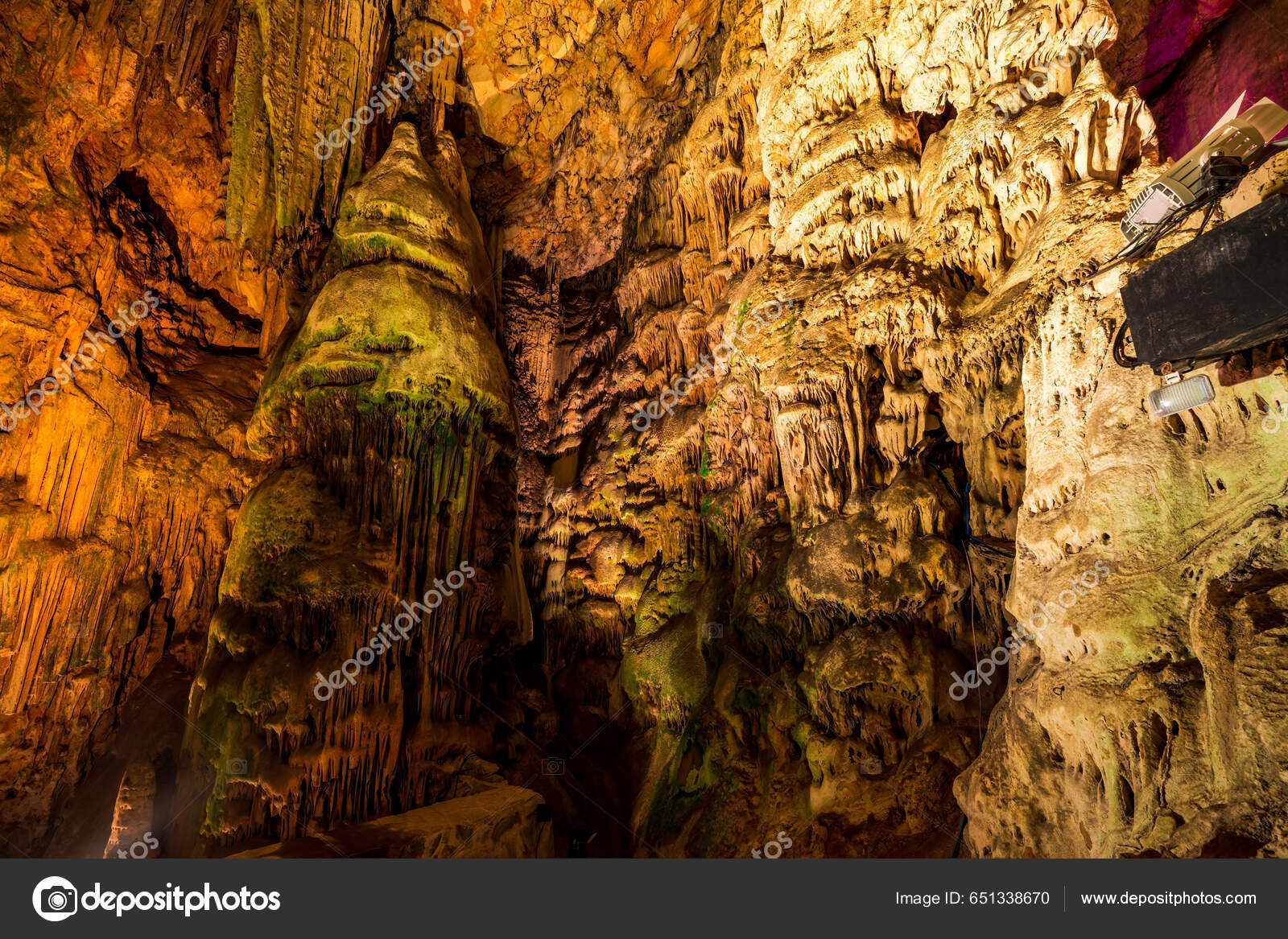 Illuminated Natural Underground Rock Formations Michaels Cave Gibraltar ...