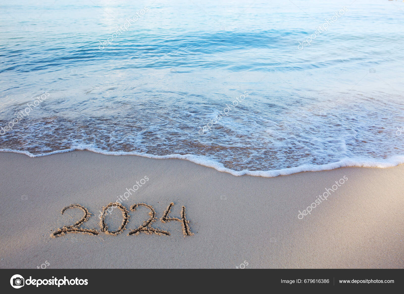 Happy New Year 2024 Text Sea Beach Handwritten Inscription 2024 Stock ...