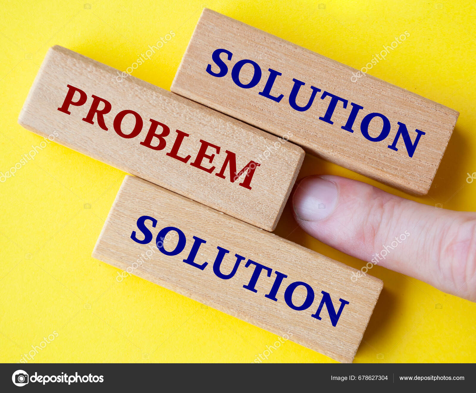 Hand Pushing Wooden Block Text Problem Solutions Problems Concept ...