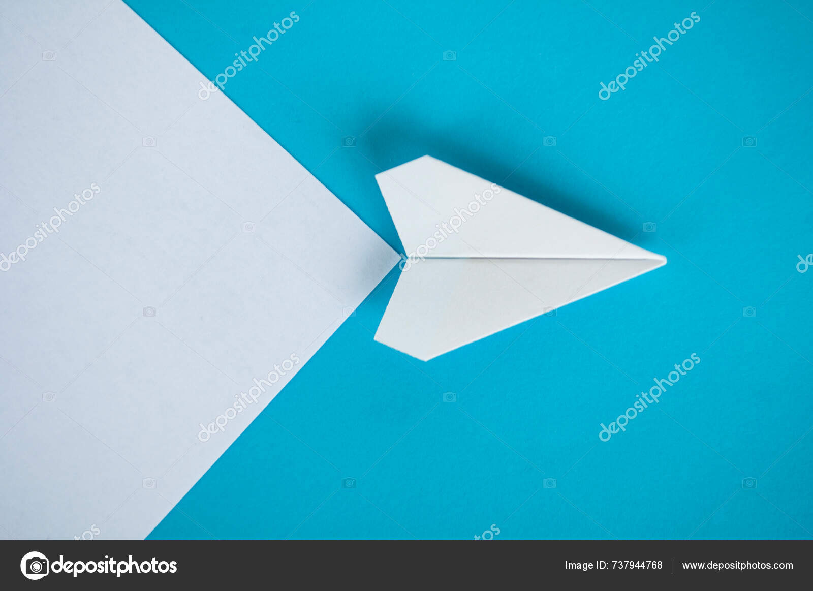 Top View White Paper Airplane Flying Route Blue Background — Stock ...