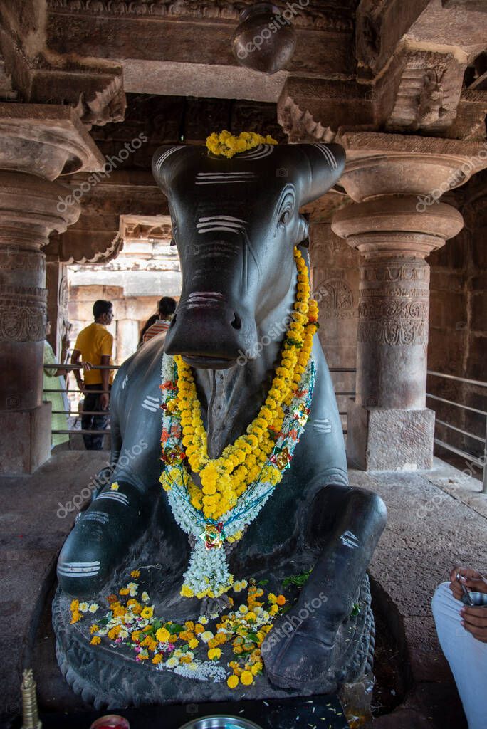 Pattadakal, Karnataka, India - Oct 27 2022: Monolithic Nandi statue in ...